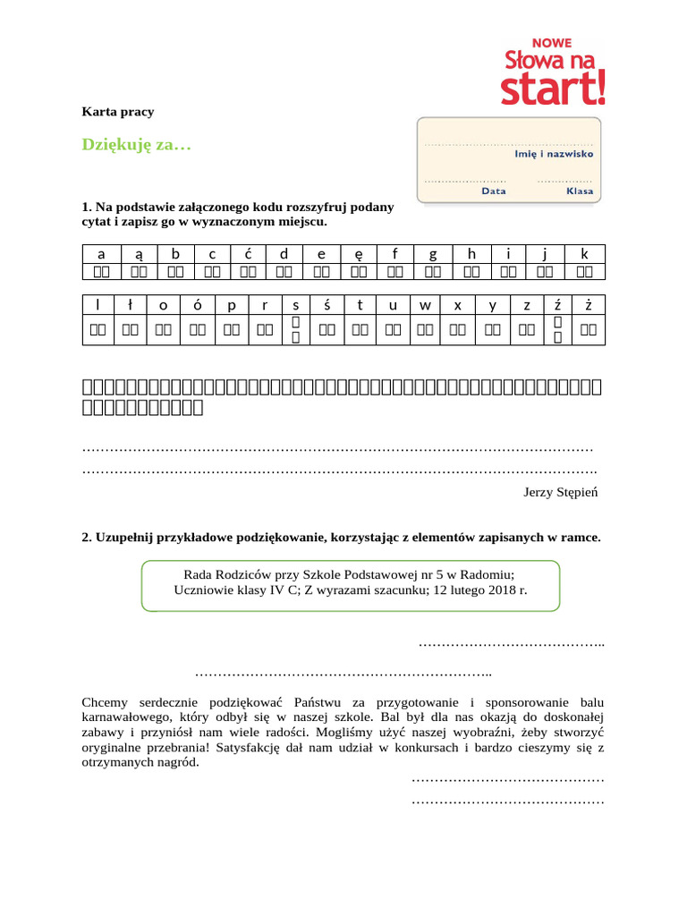 Rozdzial 6 Temat 91 Karta Pracy Dziekuje Za | PDF