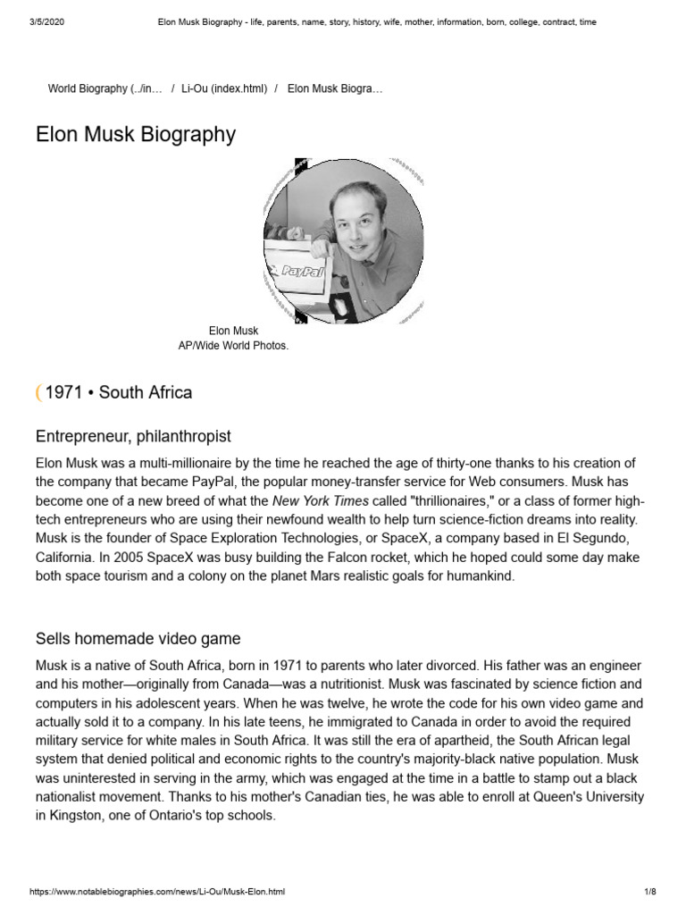 Elon Musk Biography - Life, Parents, Name, Story, History, Wife, Mother ...