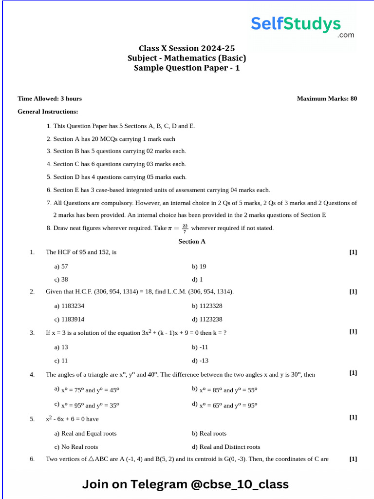 Math Class Basic Sampel Paper | PDF | Circle | Quadratic Equation