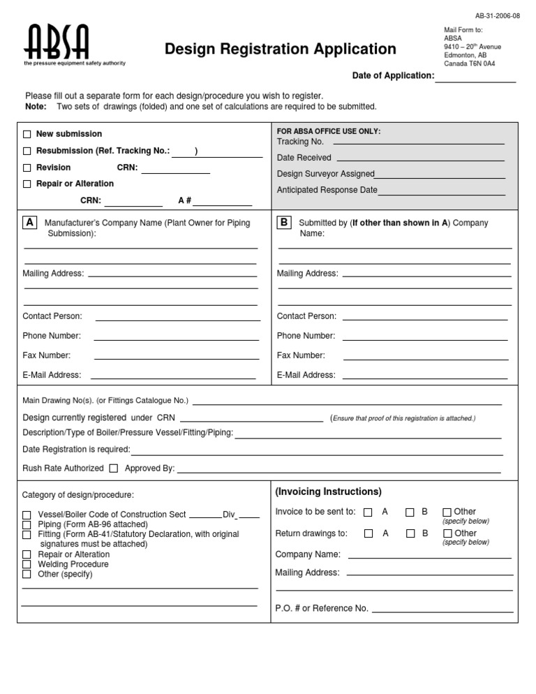 ABSA Design Registration Application | PDF