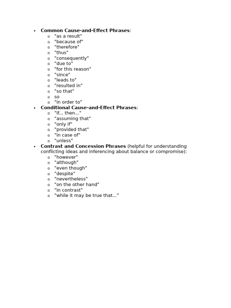 Common Cause and Effect Phrases | PDF