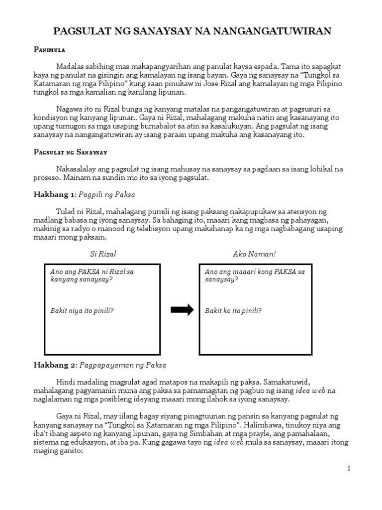 Handout - Worksheet Sa Sanaysay Na Nangangatuwiran | PDF