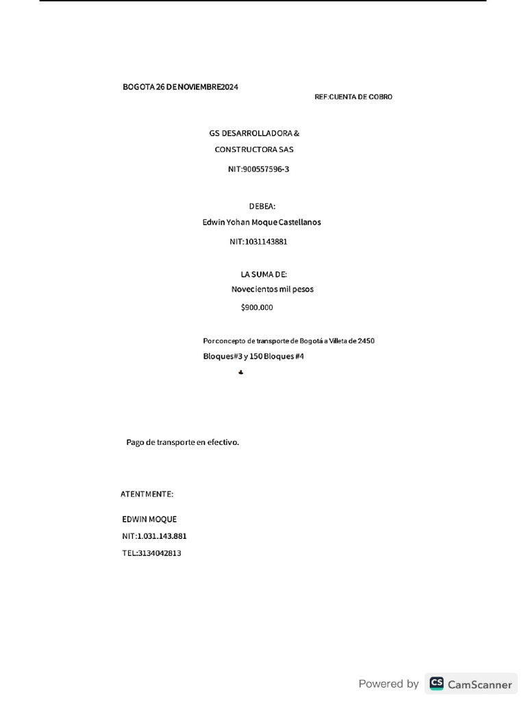 Edwin Moque Cuenta de Cobro | PDF