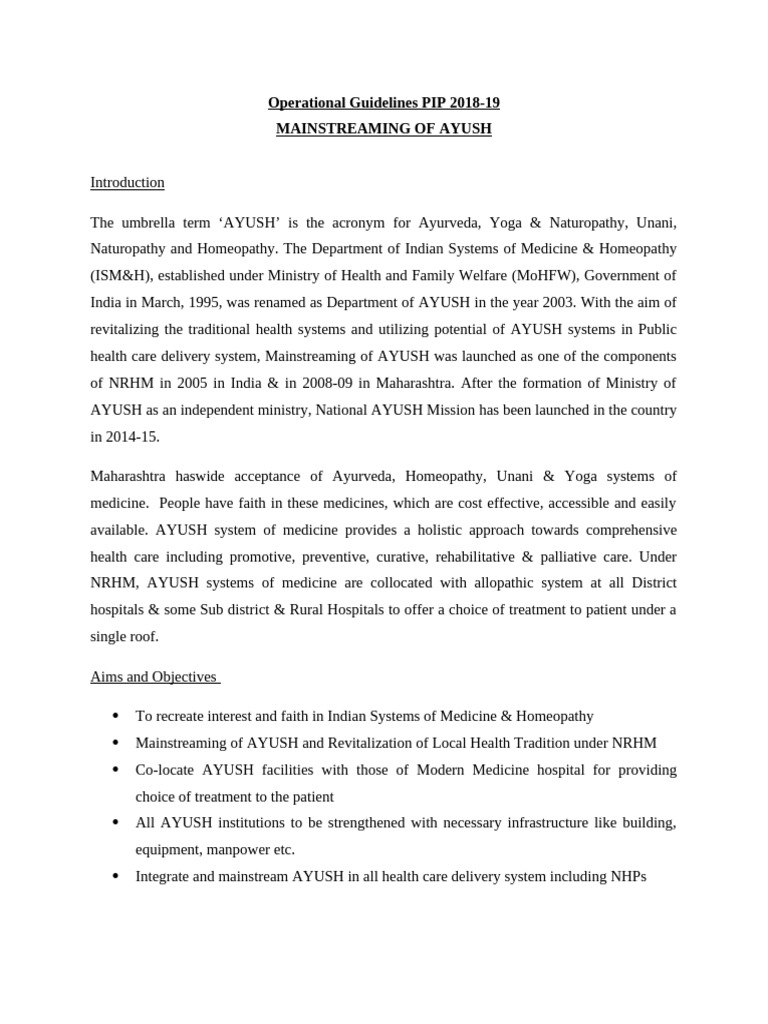 AYUSH PIP Guidelines 2018-19 English | PDF | Medical And Health Organizations | Asian ...