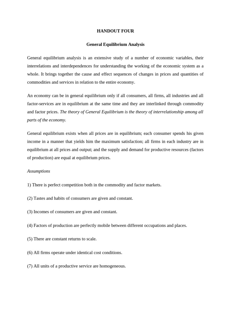 Handout 7 Use General Equilibrium Analysis | PDF | Economic Equilibrium | Supply (Economics)