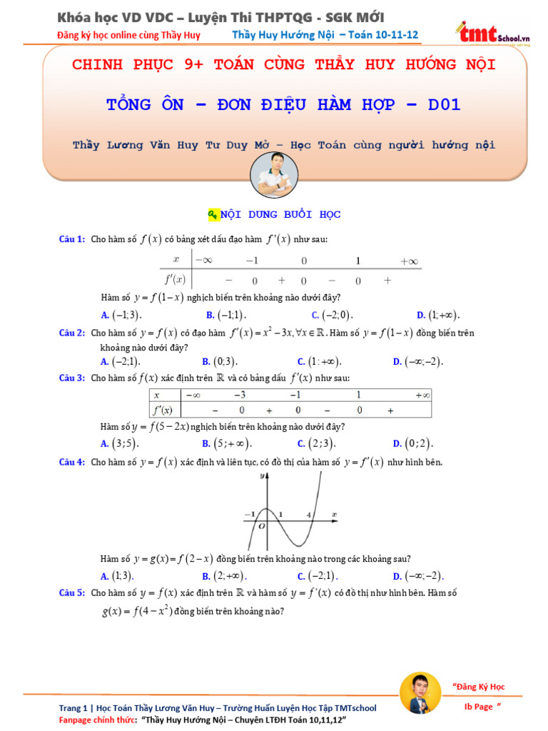 (LVH) - Đơn Điệu Hàm Hợp - Dạng 01 - Đề | PDF
