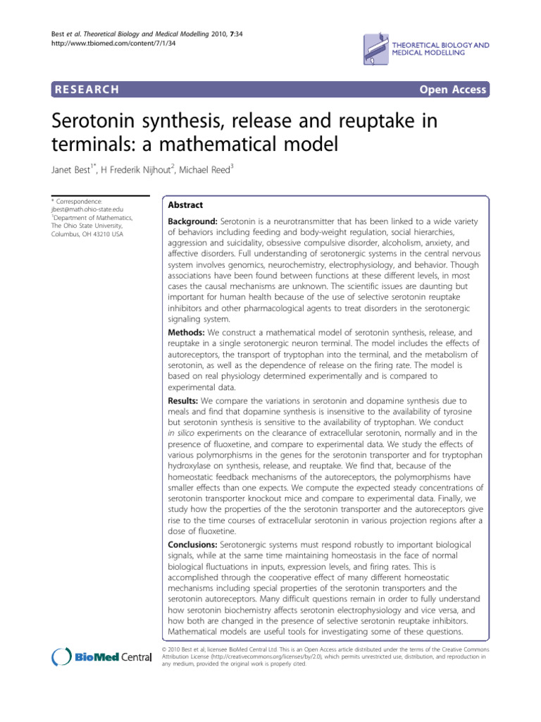 Serotonin Synthesis, Release and Reuptake in Terminals - A Mathematical ...