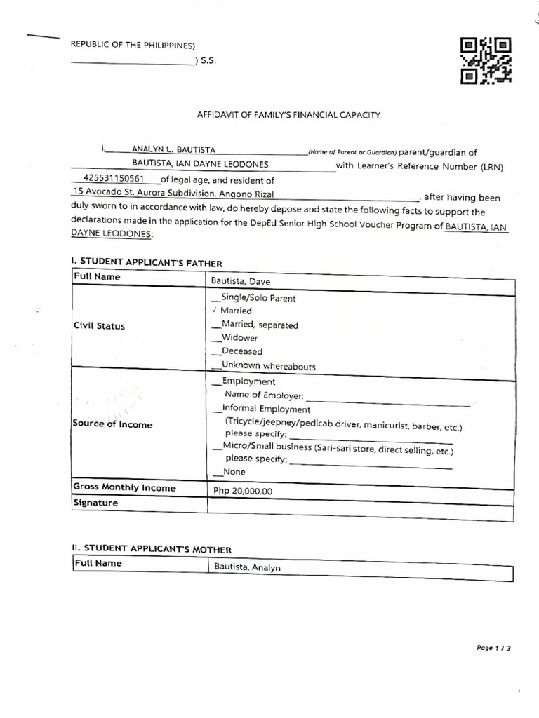 Page 1 Affidavit Financial Capacity | PDF
