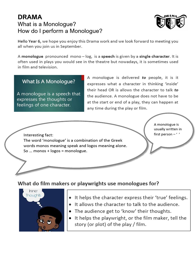 Year 6 Drama Monologue Performance. | PDF | Monologue | Human Communication