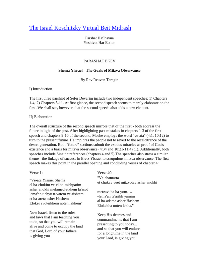 Taragin - Devarim | PDF | Mitzvah | Book Of Deuteronomy