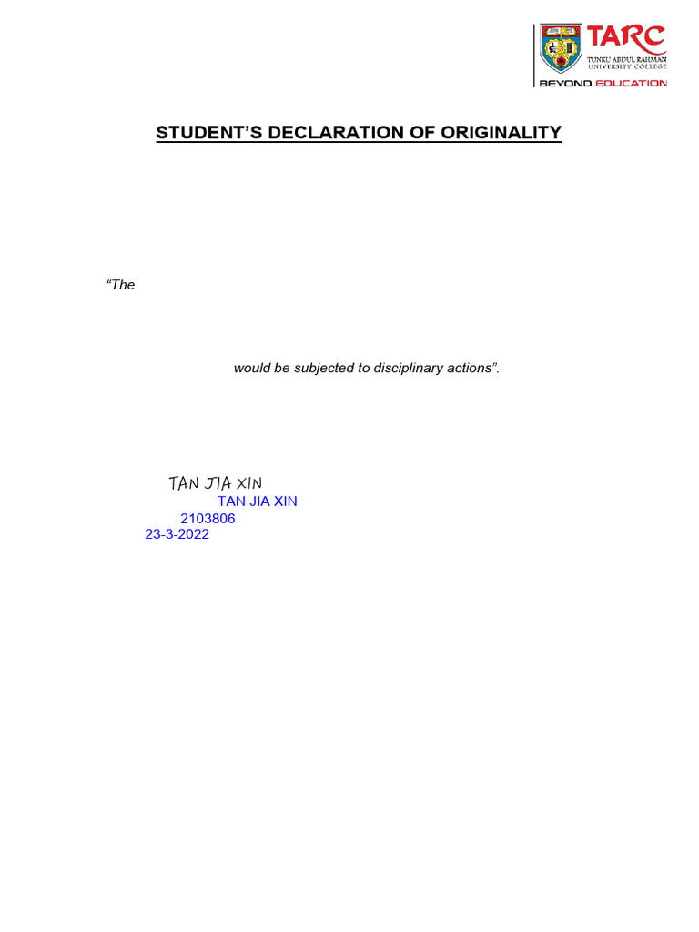 Academic Integrity Declaration | PDF