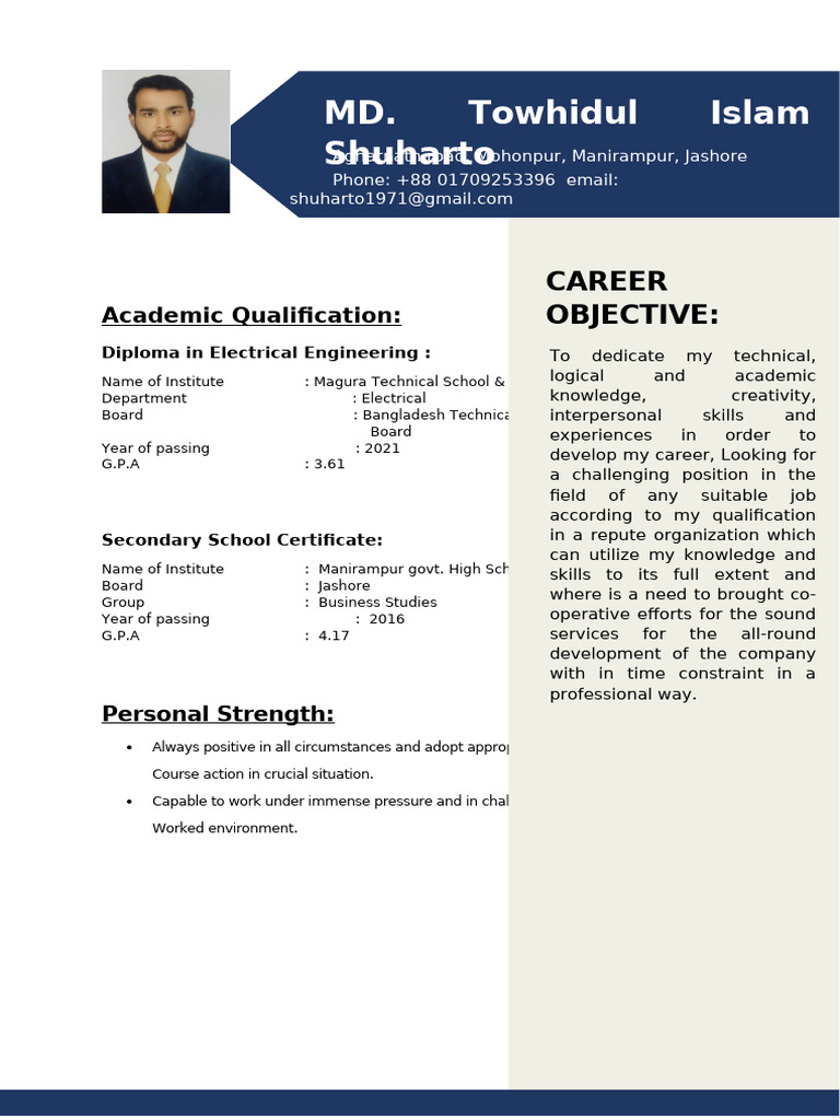 Resume of MD. Towhidul Islam Shuharto | PDF
