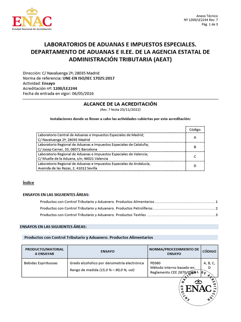 Acreditacion Bebidas Alcoholicas - ENAC | PDF | aduana | Petróleo