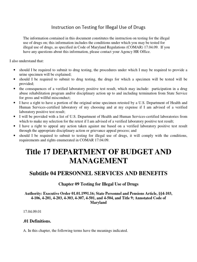 Maryland Drug Testing Guidelines | PDF | Drug Rehabilitation | Employment