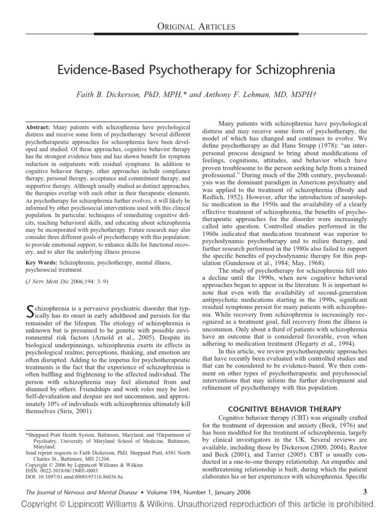 Dickerson 2006 | PDF | Psychotherapy | Cognitive Behavioral Therapy
