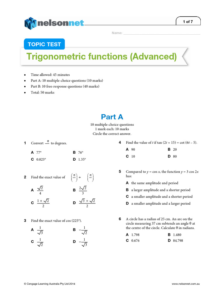 11 - Trigonometric Functions (Adv) | PDF | Trigonometric Functions | Elementary Mathematics
