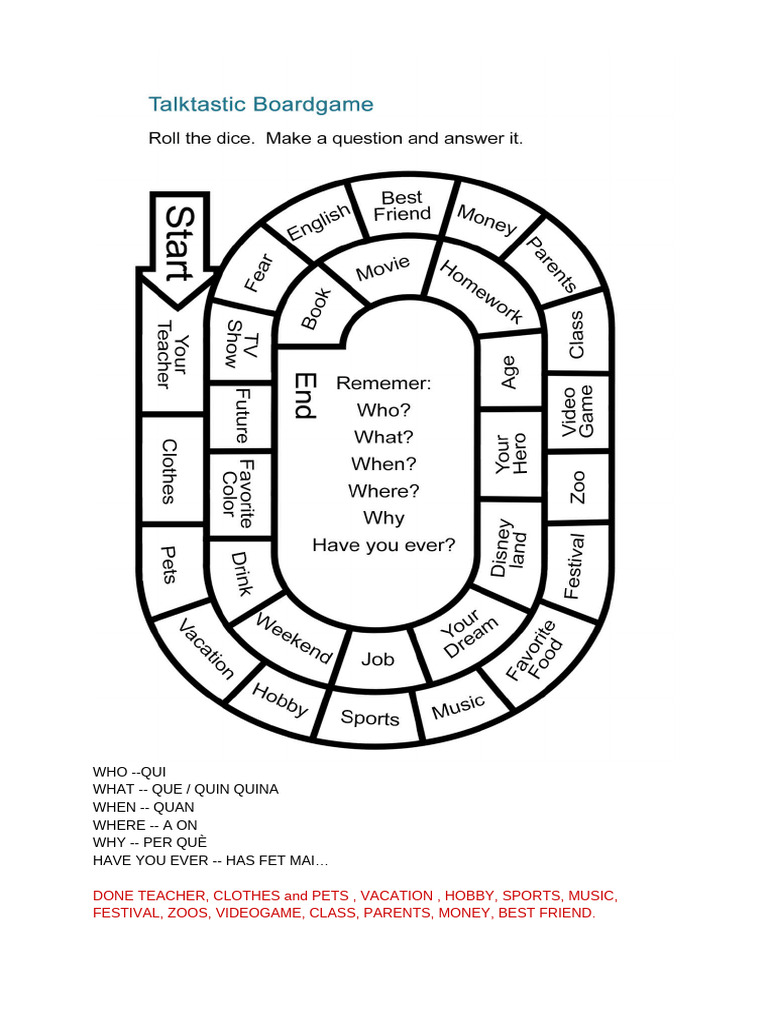 Question Words Boardgame | PDF