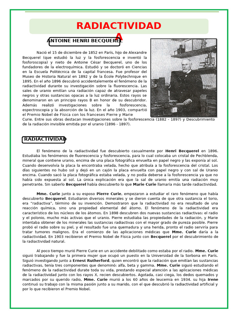 La Radiactividad para Tercero de Secundaria | PDF | Desintegración ...
