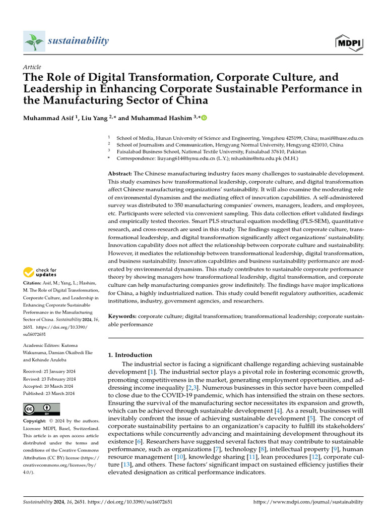 Muhammad Asif (2024) | PDF | Organizational Culture | Innovation