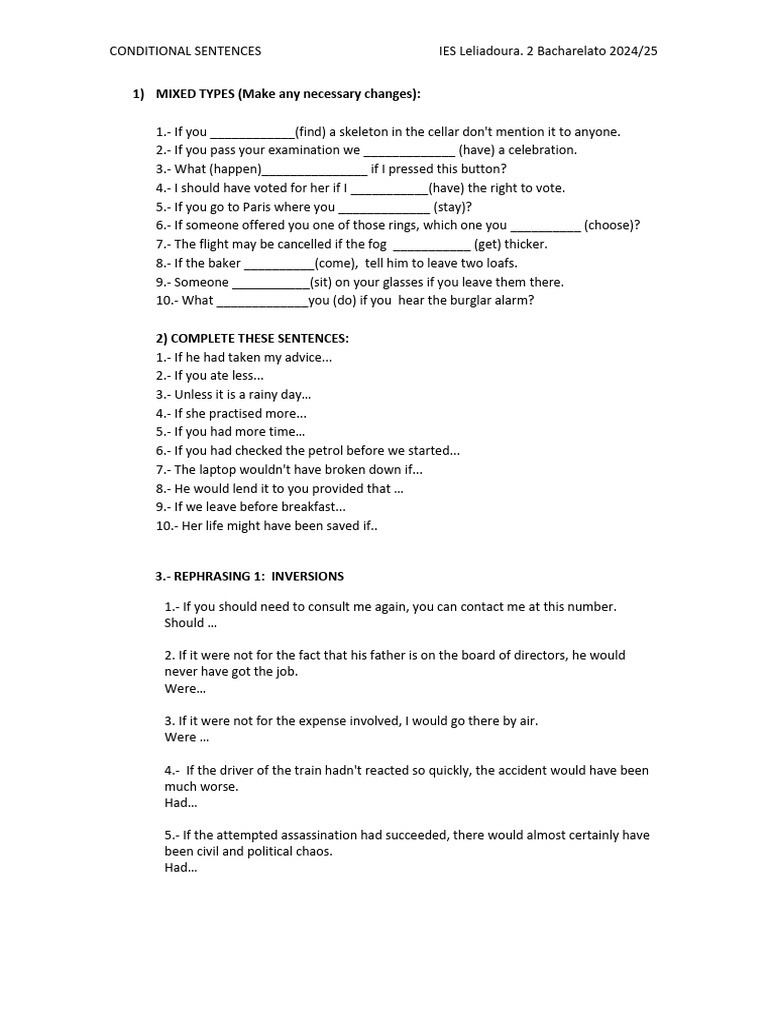 Conditionalsentences EXERCISES1 | PDF