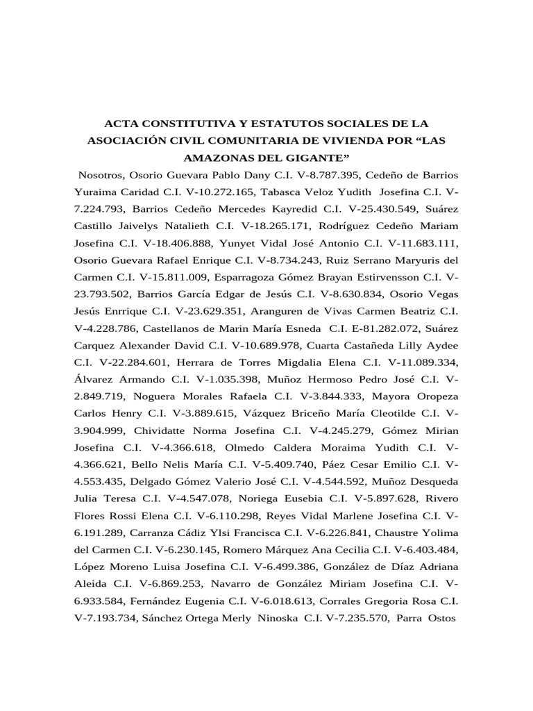 Acta Constitutiva y Estatutos Sociales de La Asociación Civil Comunitaria de Vivienda Por | PDF ...