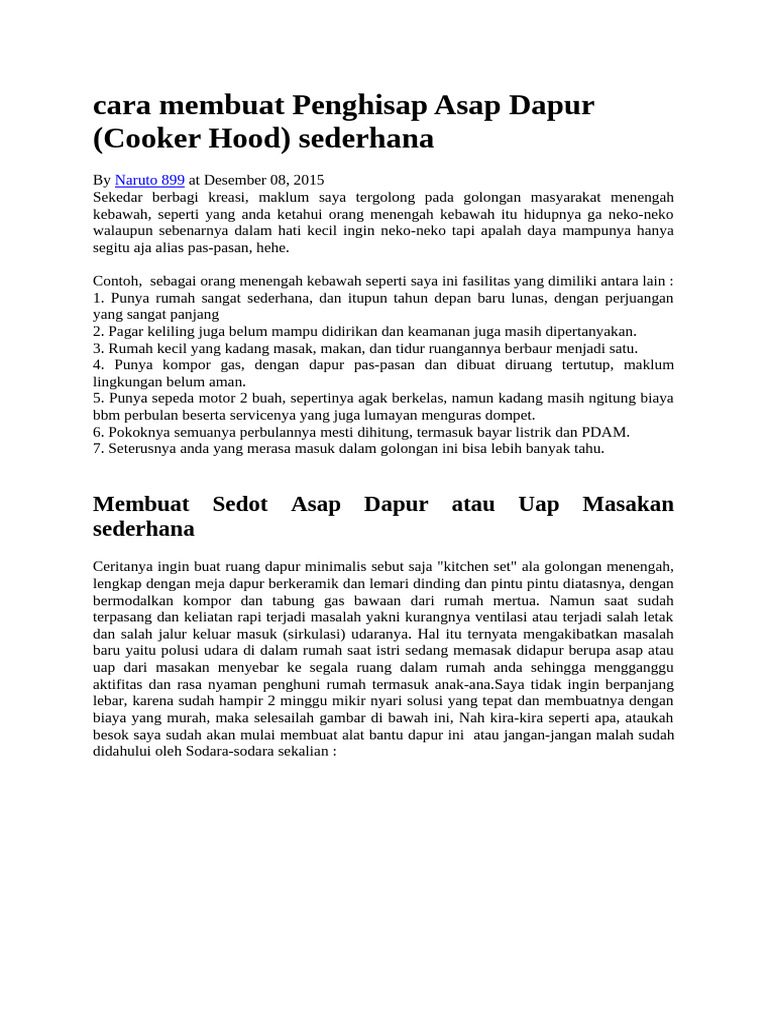 Cara Membuat Penghisap Asap Dapur Sederhana | PDF