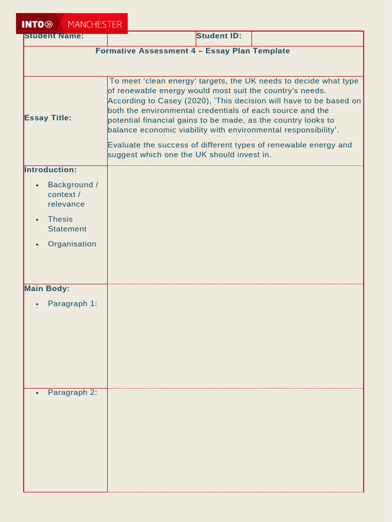 Formative Assessment 4 - Essay Plan Template | PDF