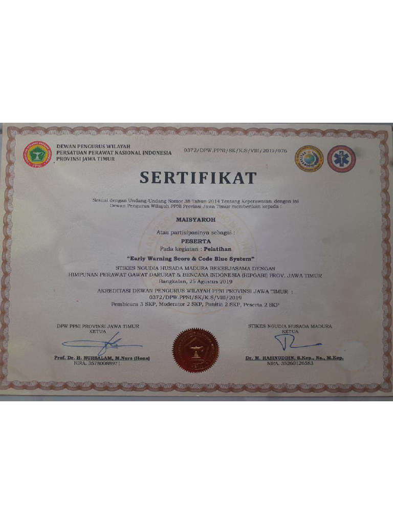 Sertifikat Pelatihan CODE Blue | PDF