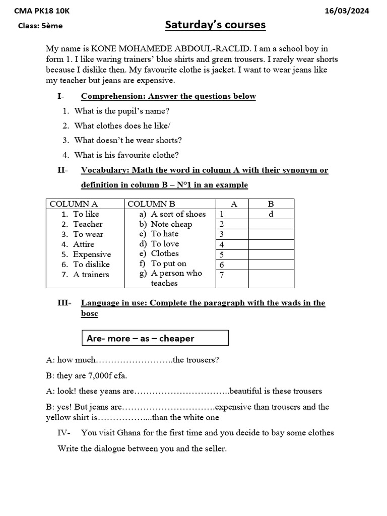 Devoir Cma 5eme | PDF