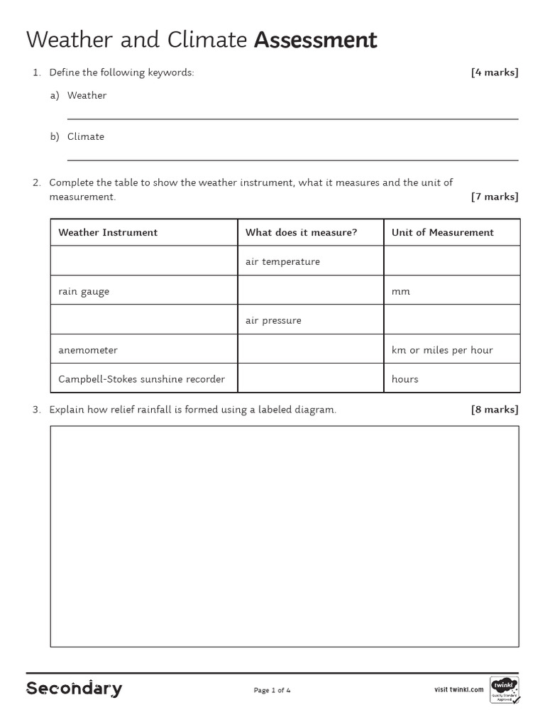 Weather and Climate End of Topic Assessment Sheet HA | PDF | Rain ...