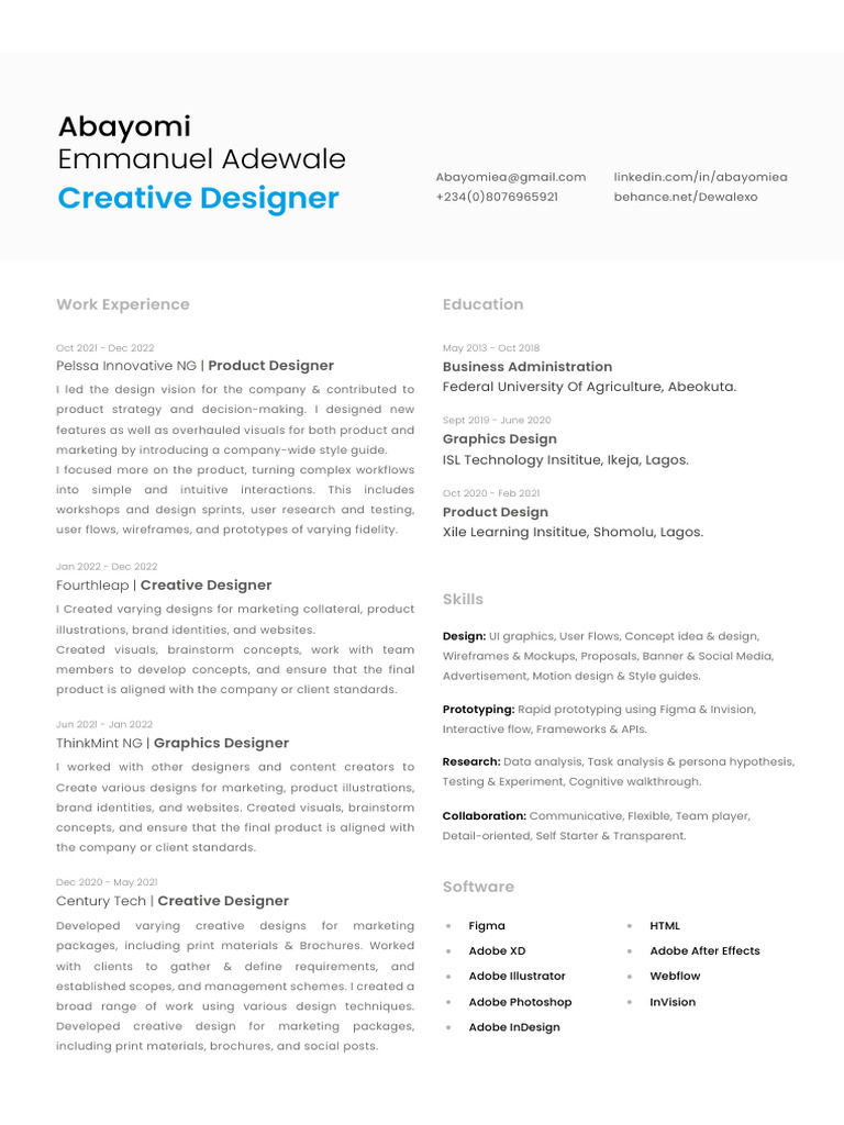 Abayomi Emmanuel Adewale - Resume | PDF | Graphics | Human Communication