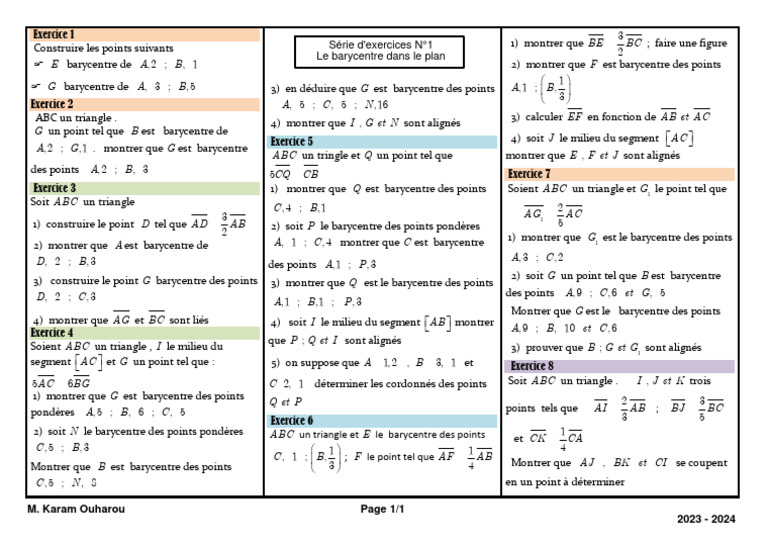 Exercices sur le barycentre dans le plan | PDF | Triangle ...