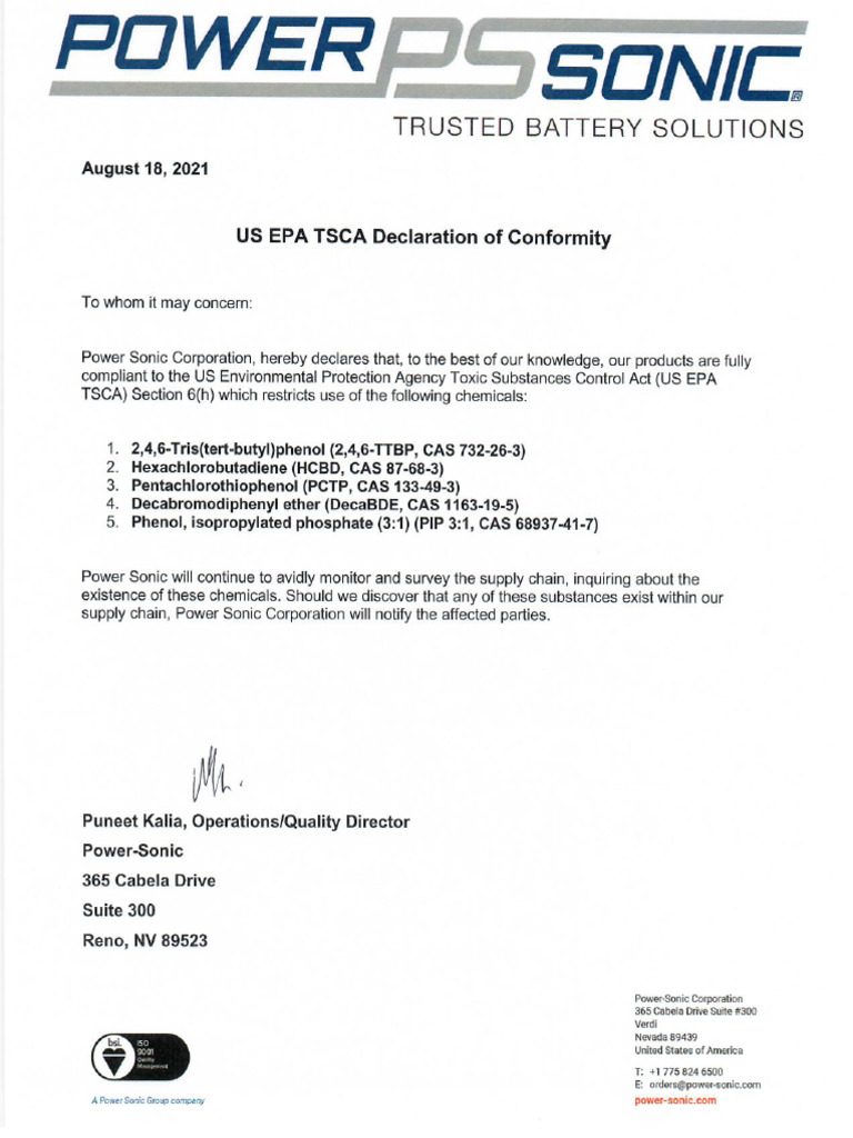 US-EPA-TSCA-Declaration-of-Conformity | PDF