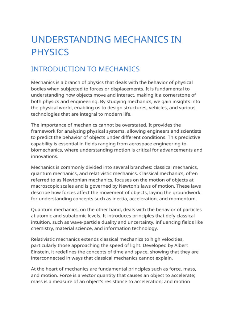 Introduction to Mechanics in Physics | PDF | Classical Mechanics | Force
