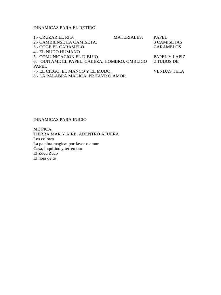 Dinamicas y Cantos para El Retiro | PDF