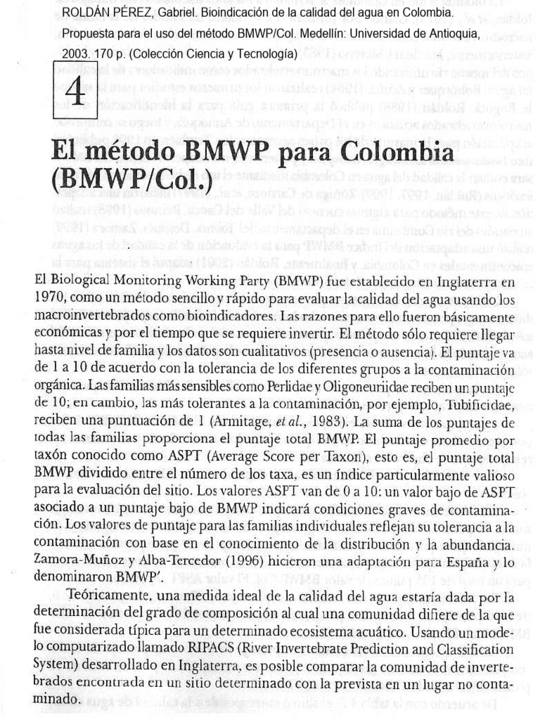Método BMWP/Col. para Calidad de Agua | PDF | Ciencias de la Tierra