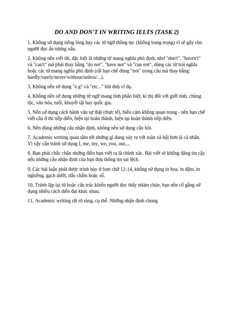 Do and Don't in Writing Task 2 | PDF
