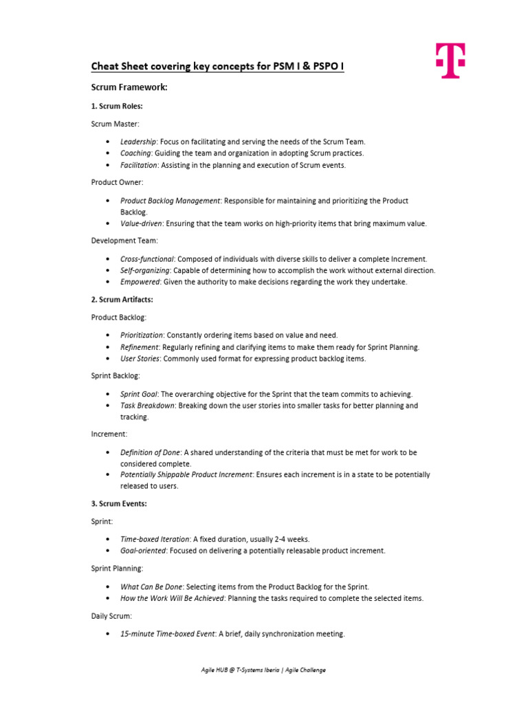 Agile Cheat Sheet for PSM I & PSPO I | PDF | Scrum (Software ...