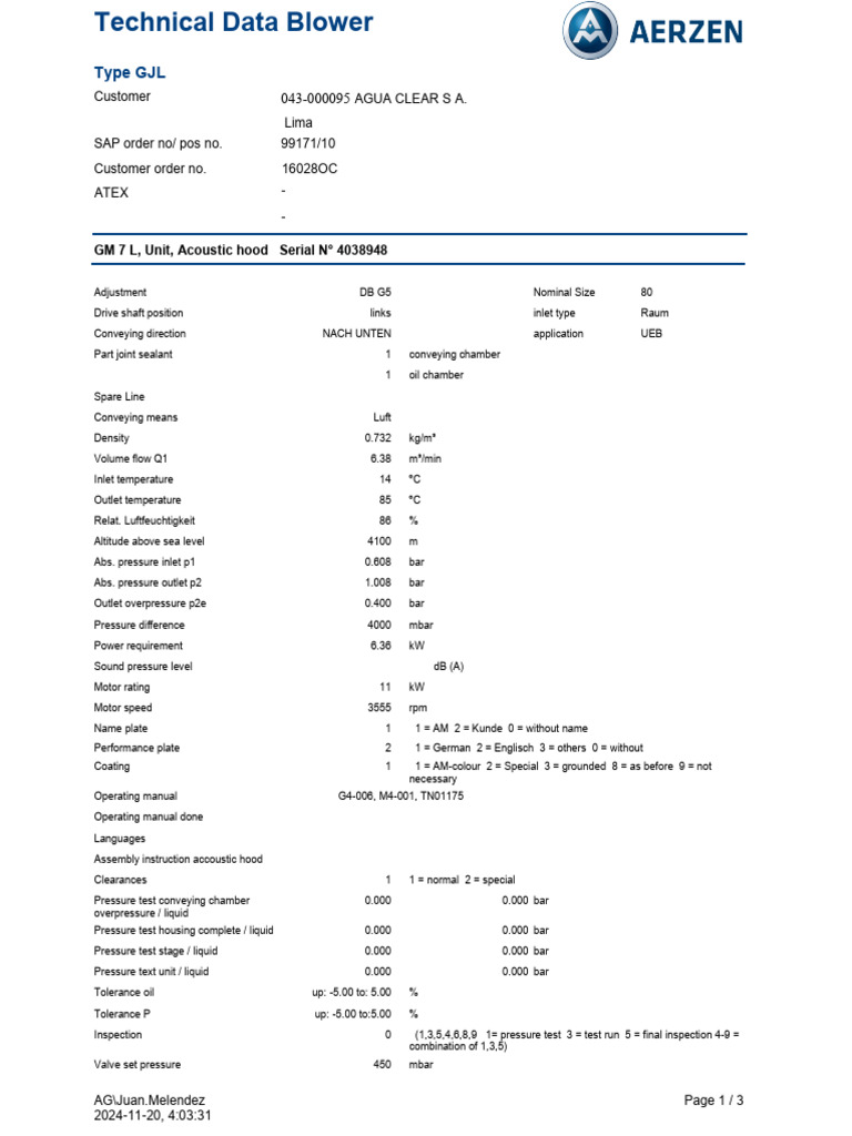 Technical Data for GJL Blower | PDF | Pressure | Gases