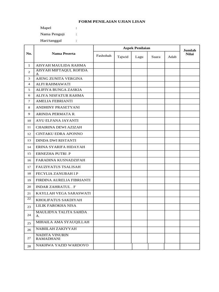 Form Penilaian Ujian Lisan 2023 | PDF