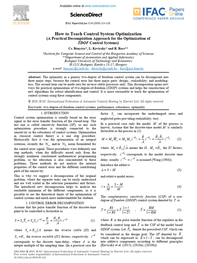 How To Teach Control System Optimization | PDF | Budapest | Computer ...