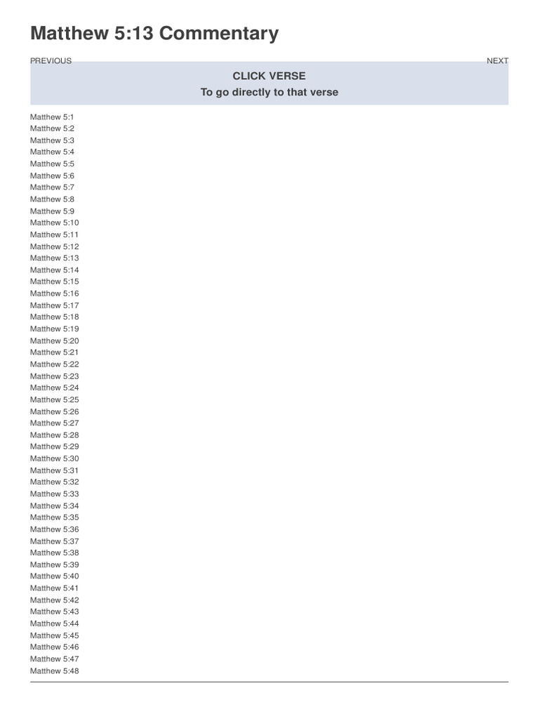 Matthew 5 13 Commentary | PDF | Jesus | Gospel Of Matthew