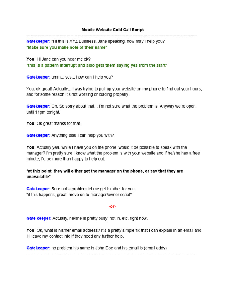 Mobile Website Cold Call Script | PDF