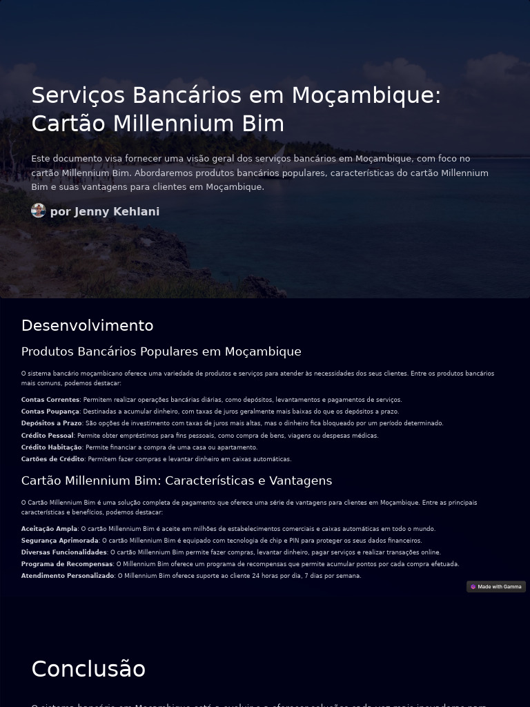 Servicos Bancarios em Mocambique Cartao Millennium Bim | PDF | Bancos ...