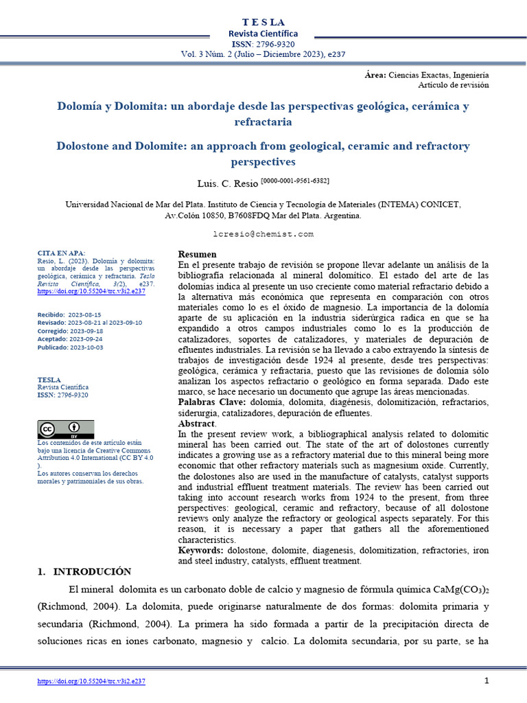 Dolomía y Dolomita Un Abordaje Desde Las Perspectivas Geológica, Cerámica y Refractaria | PDF ...