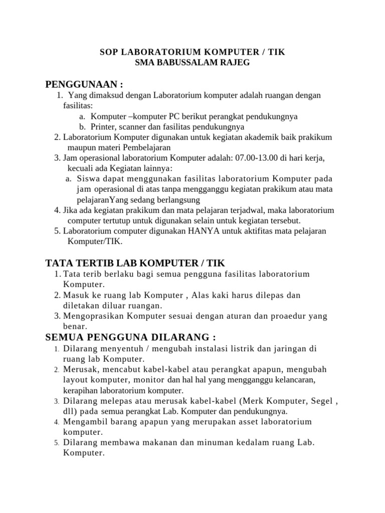 SOP LAB. Kom SMA | PDF