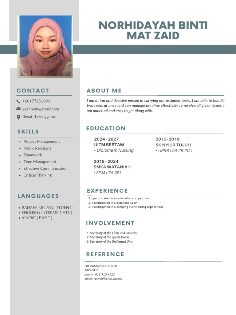 Norhidayah Binti Mat Zaid: About Me Contact | PDF
