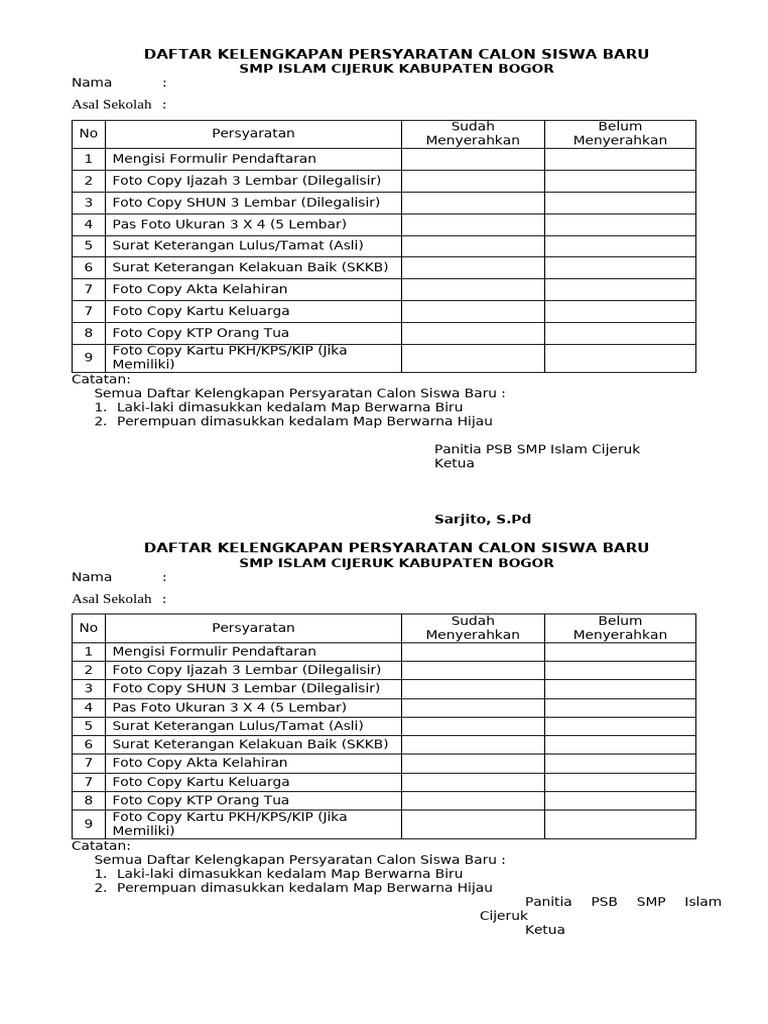 Formulir Pendaftrn SMP | PDF