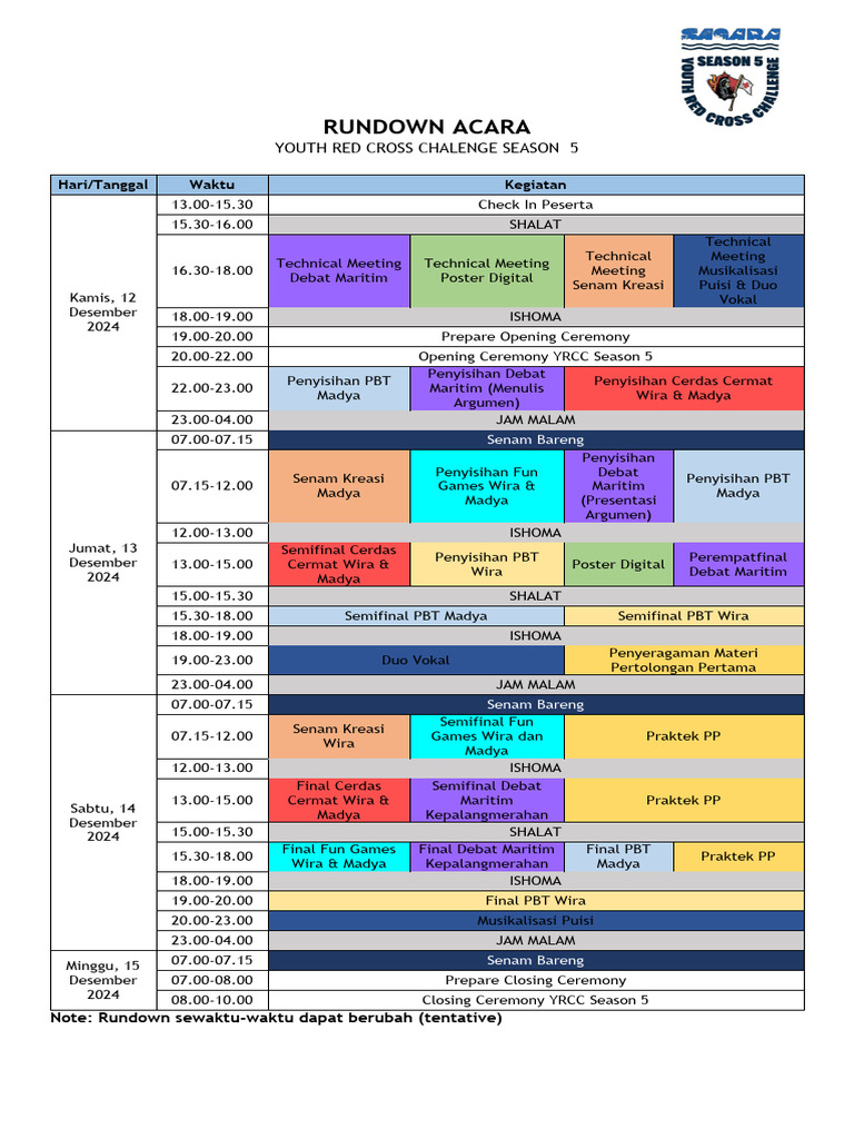 Youth Red Cross Challenge Schedule | PDF