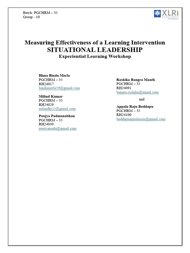 Measuring Effectiveness of a Learning Intervention SITUATIONAL ...